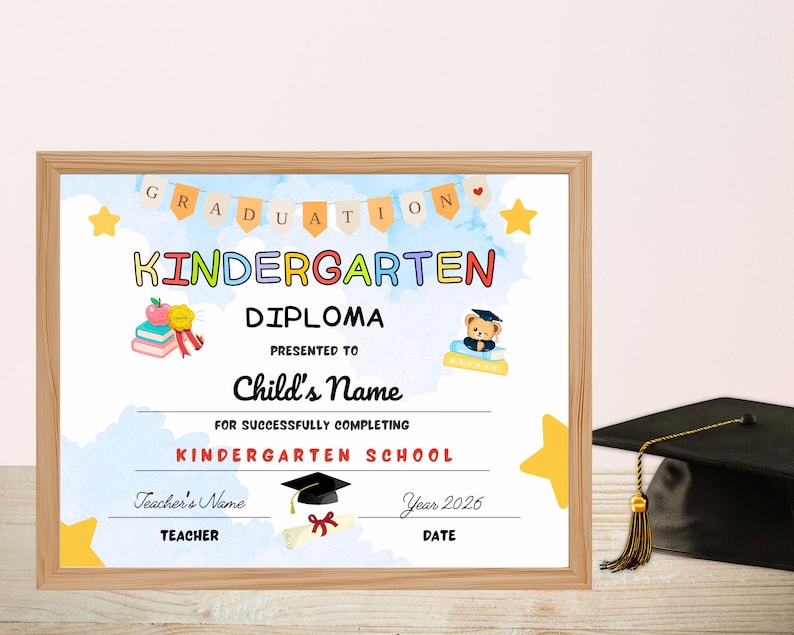 Kindergarten Graduation Certificate Editable, Last Day of School, Canva ...