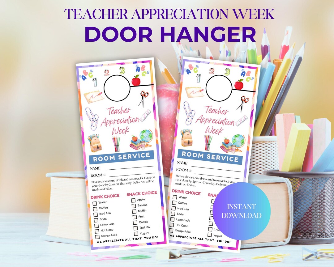 Teacher Appreciation Room Service Door Hanger, PTA Room Service Door ...