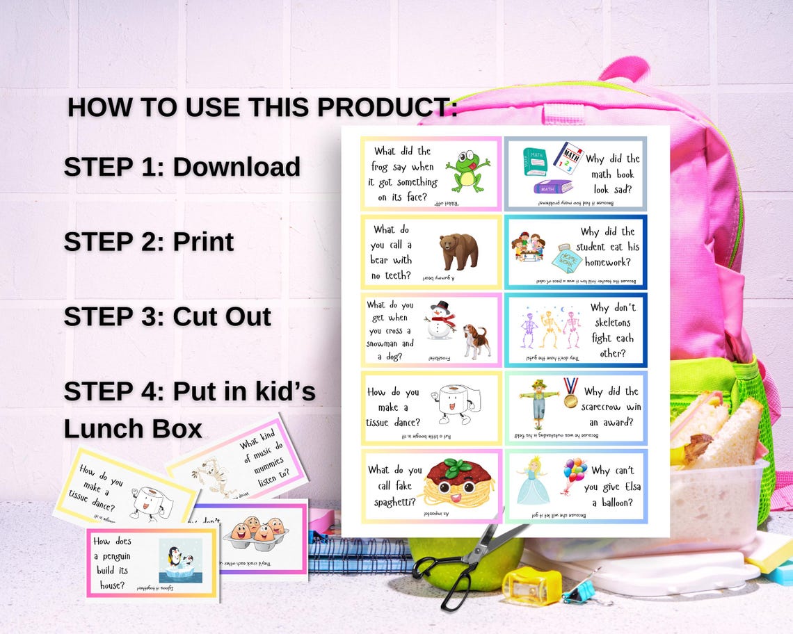 Printable Lunchbox Notes for Kids and Tweens/lunchbox Jokes for Kids/50 ...