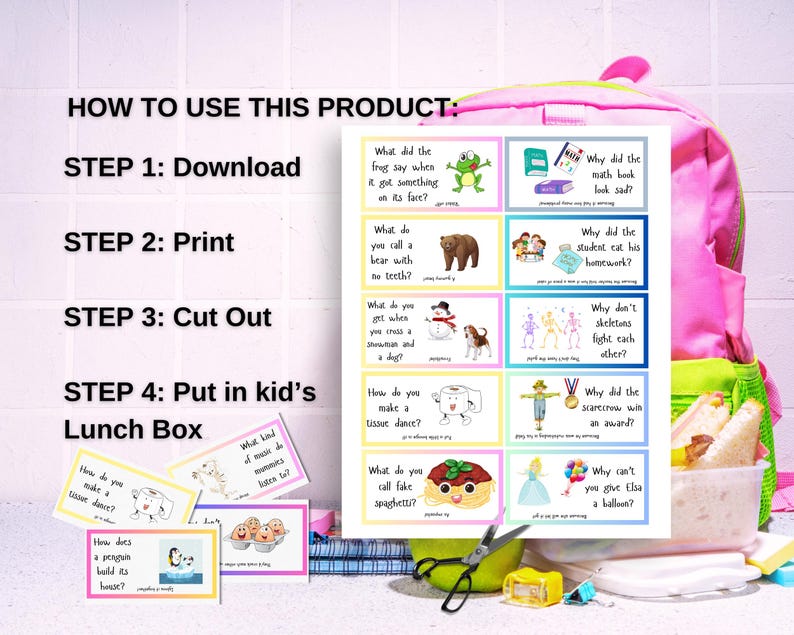 Printable Lunchbox Notes for Kids and Tweens/lunchbox Jokes for Kids/50 ...