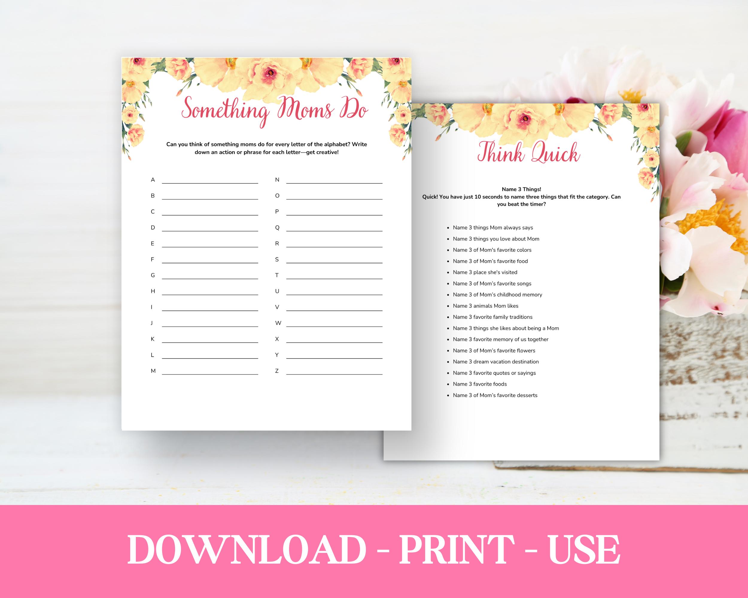 Mothers Day Game Bundle: Printable Party Games, Mothers Day Party Game ...