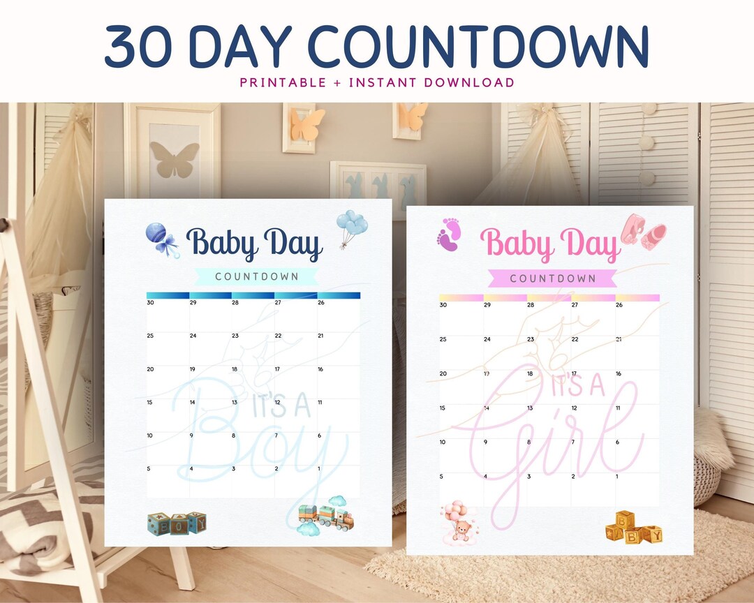 30 Day Baby Countdown Tracker Bundle/boy/girl Baby Countdown Tracker ...