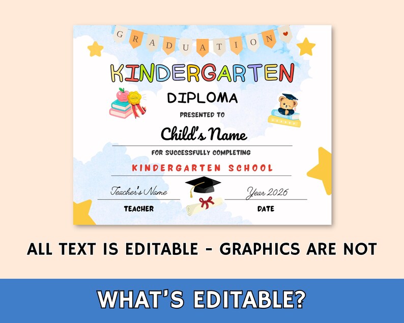 Kindergarten Graduation Certificate Editable, Last Day of School, Canva ...