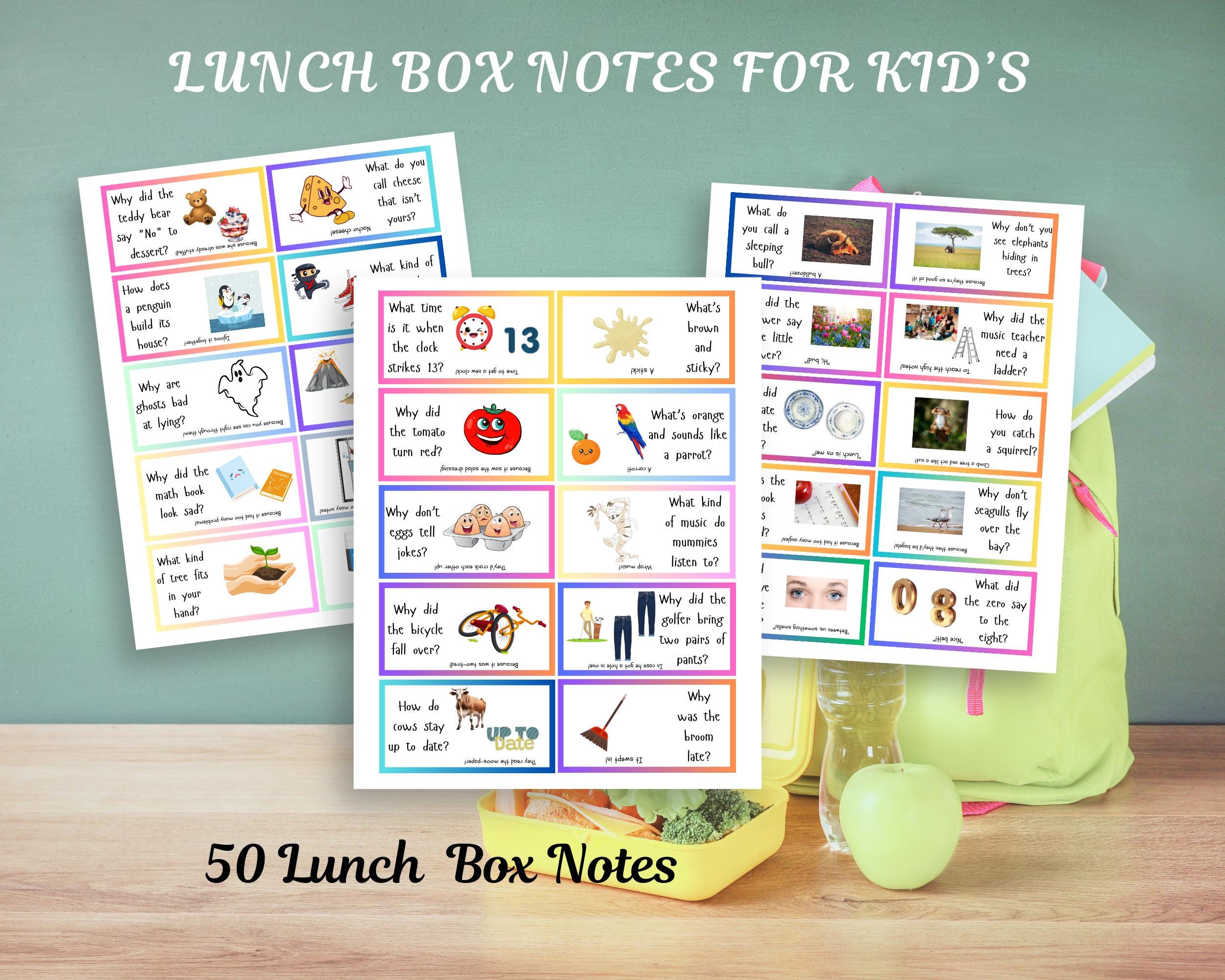 Printable Lunchbox Notes for Kids and Tweens/lunchbox Jokes for Kids/50 ...
