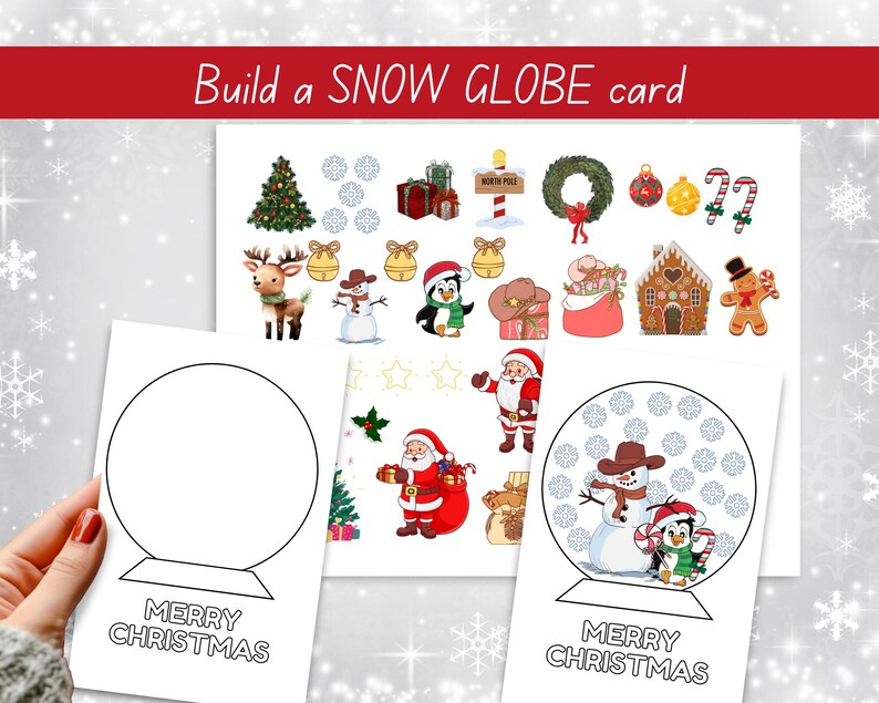 Build a Snow Globe Card/color Cut and Paste Craft/ Snow Globe Color and ...