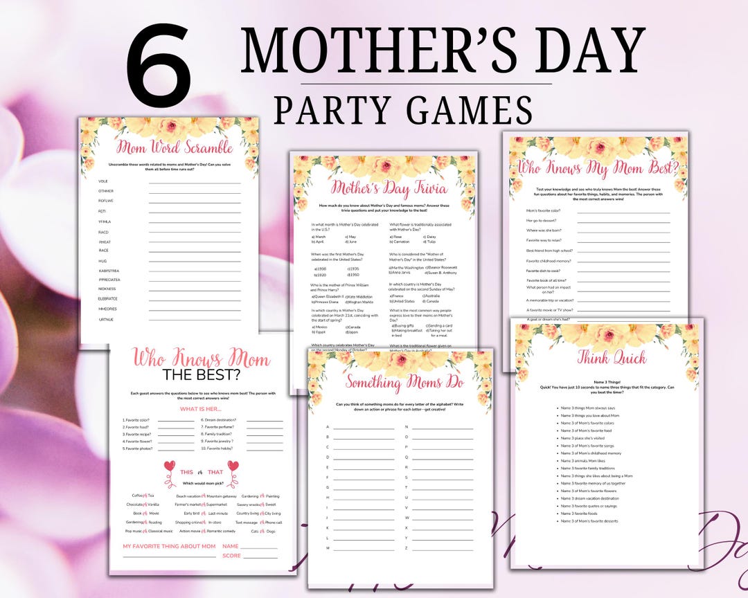 Printable Mother's Day Games With Answer Sheets/mother's Day Party Game ...
