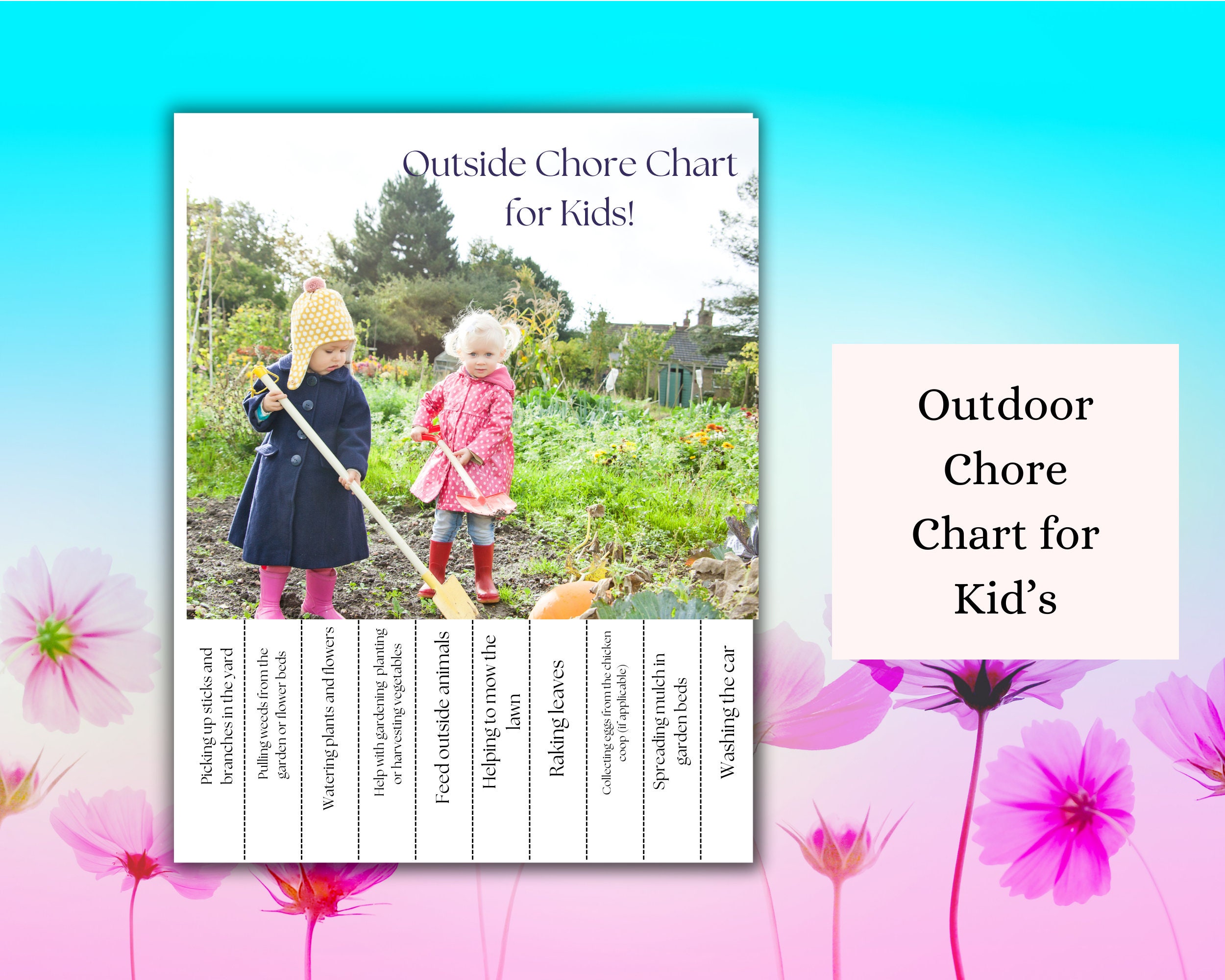 Kid's Chore Chart Inside Chores and Outside Chores Tear off or Flip up ...