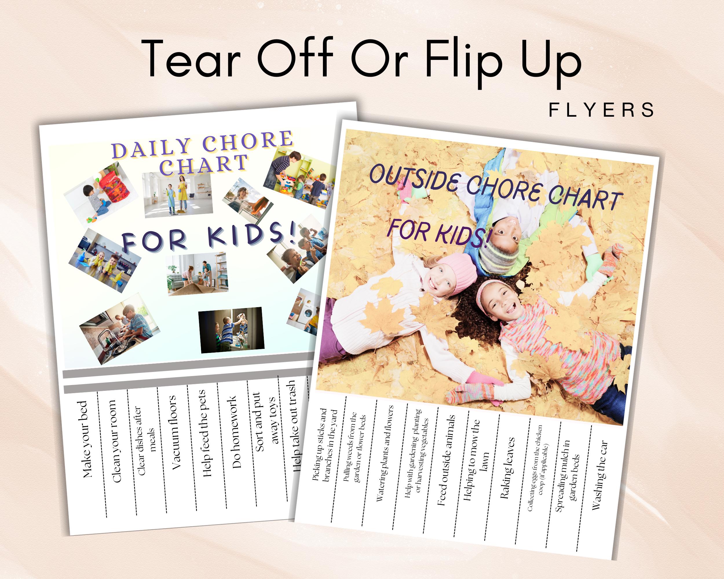 Kid's Chore Chart Inside Chores and Outside Chores Tear off or Flip up ...