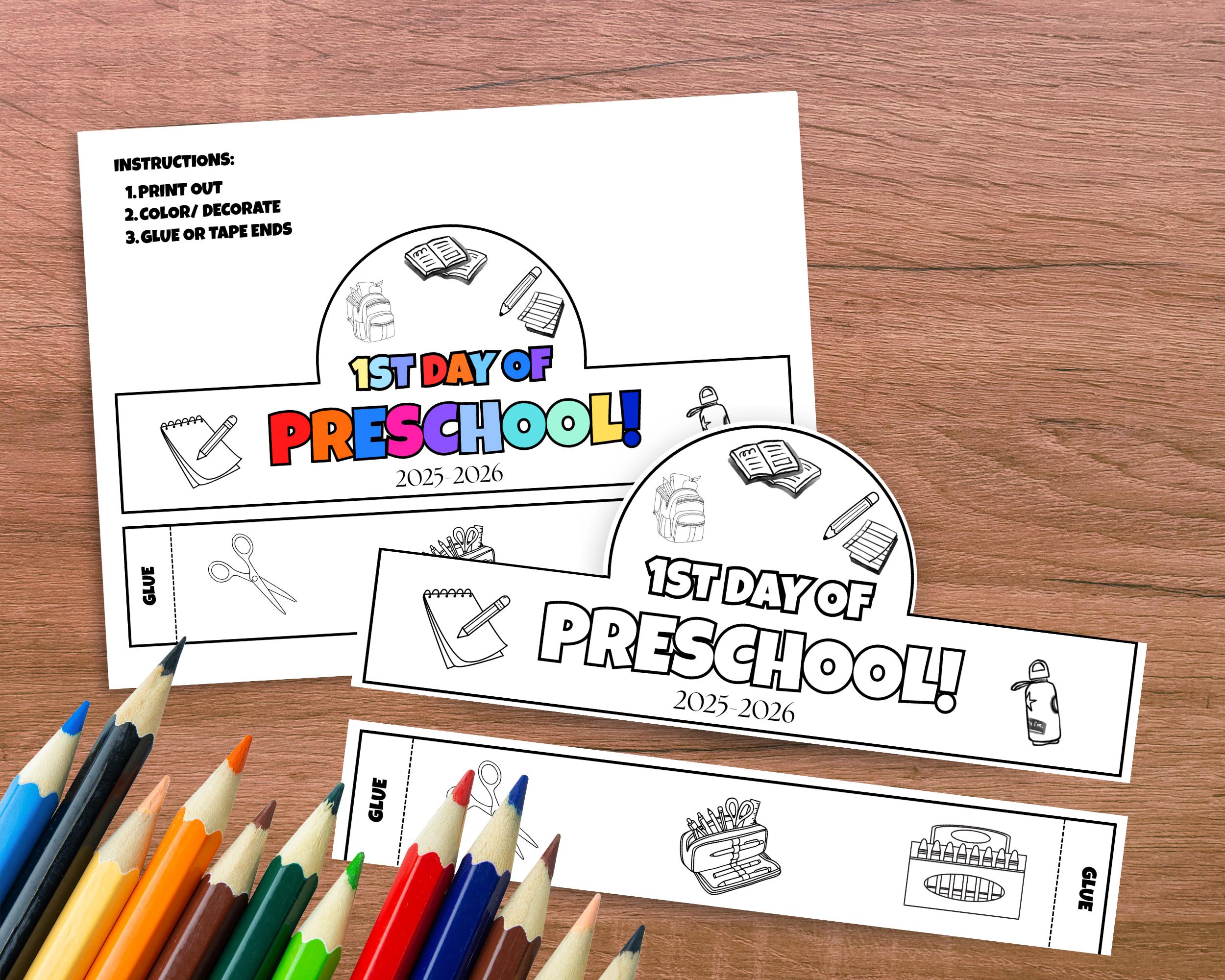 First Day of School Crown: DIY Coloring Craft, Preschool Activity ...