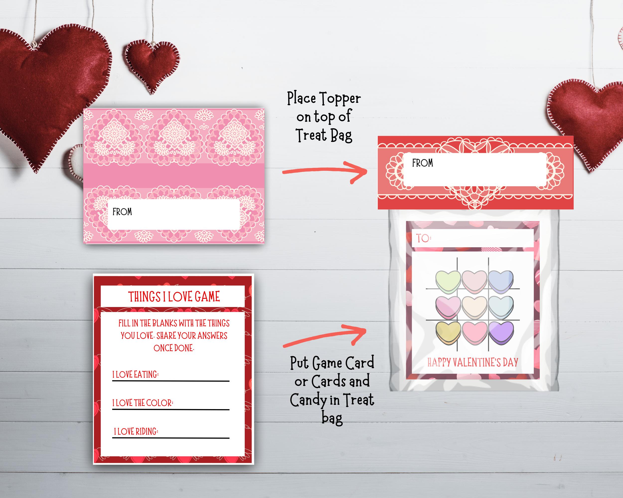 Valentine's Day Treat Bag Toppers: 3 Games, Printable Cards (instant ...