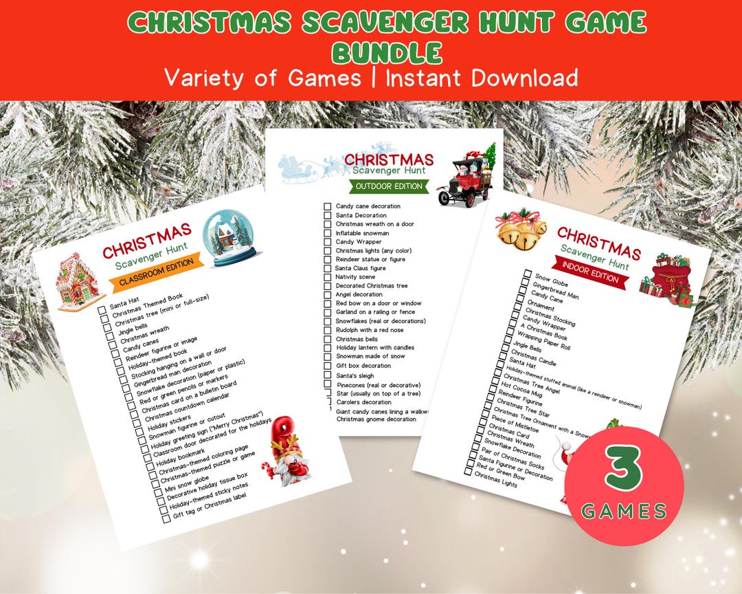 Christmas Scavenger Hunt Game Bundle for Kids/indoor Scavenger Hunt ...