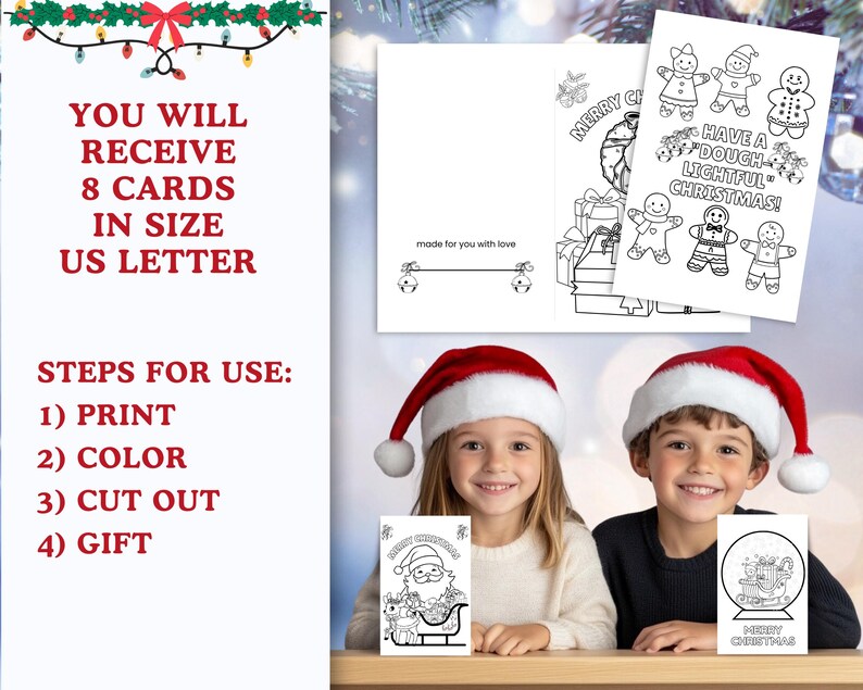 Printable Christmas Coloring Cards: Kids Holiday Craft Activity, - 8 ...