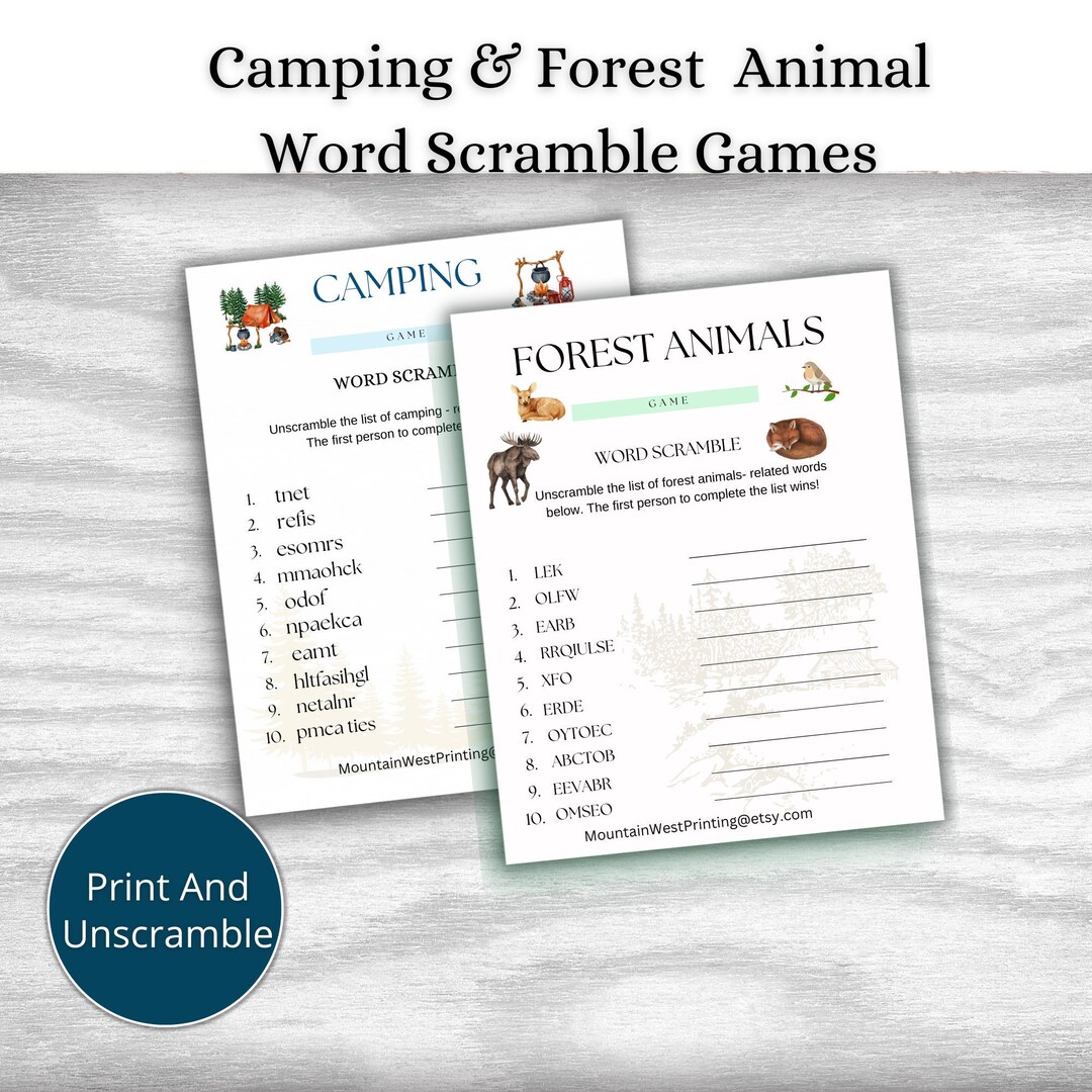 Word Scramble Games for Camping / Forest Animals / Play Around the Camp ...