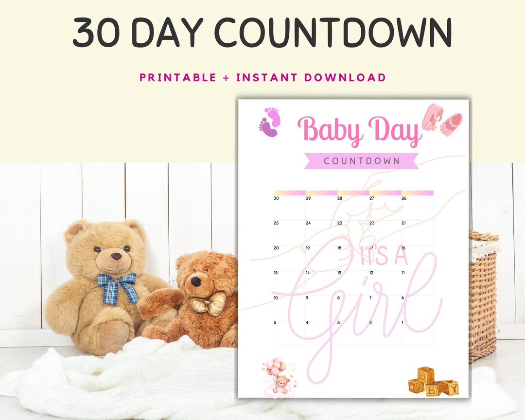 30 Day Baby Girl Countdown Tracker (instant Download) - Etsy