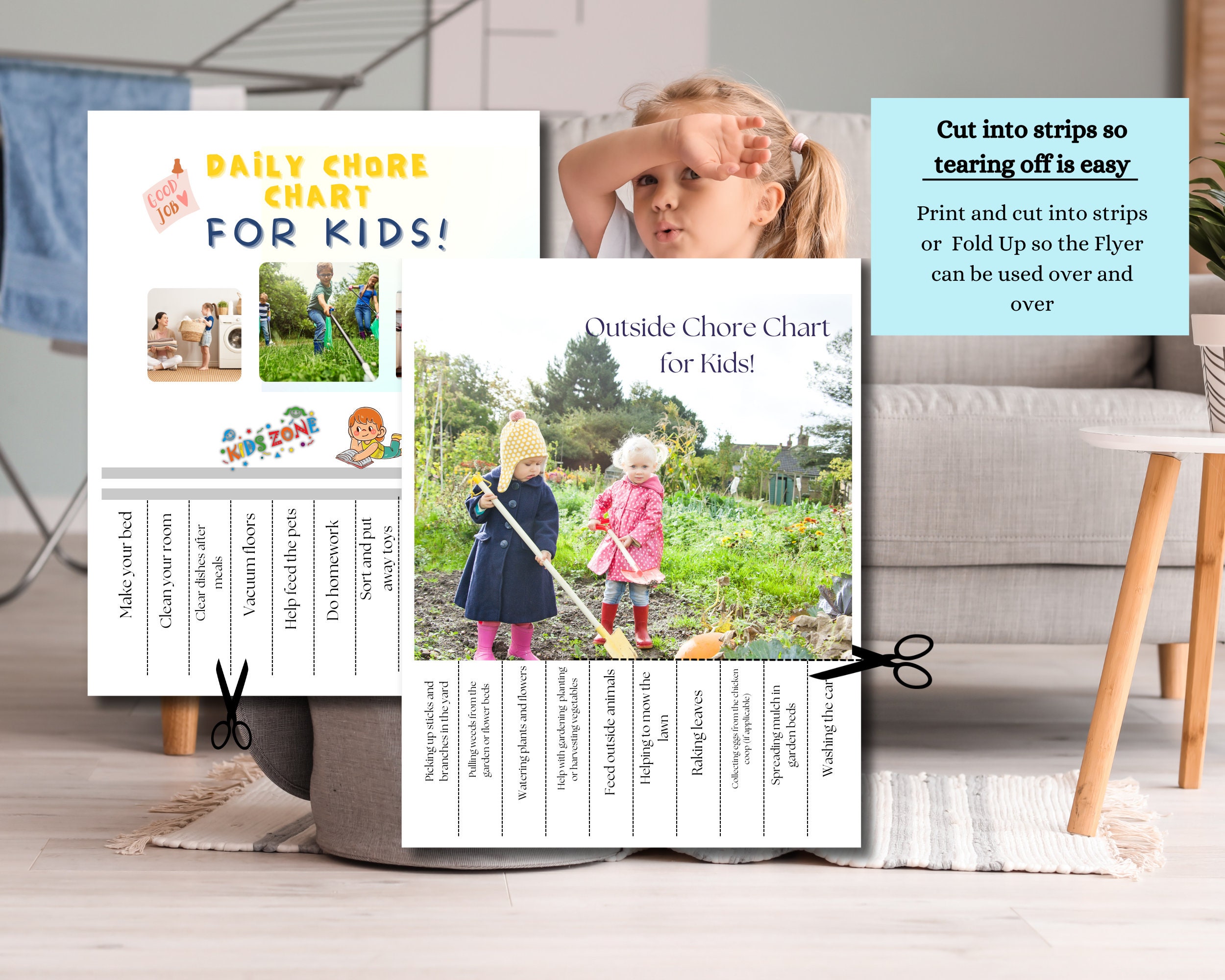 Kid's Chore Chart Inside Chores and Outside Chores Tear off or Flip up ...