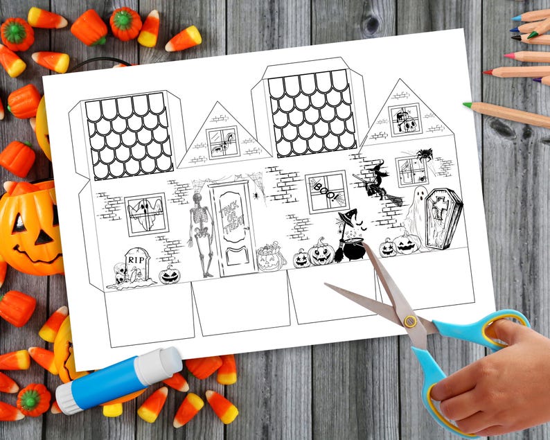 Spooky Halloween House Paper Craft for Kids/printable Halloween Paper ...