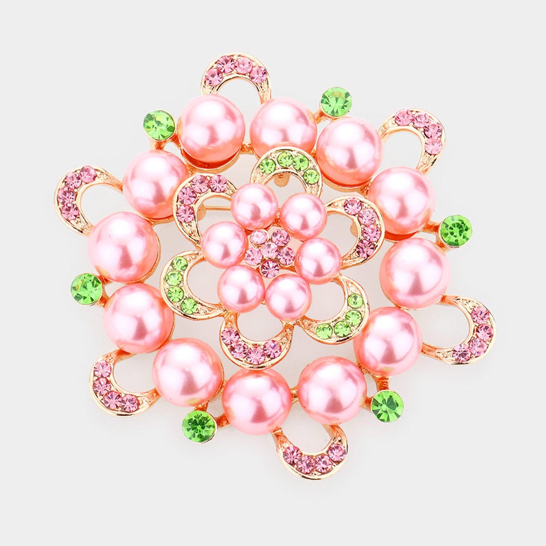 Crystal Pearl Flower Pin - Etsy