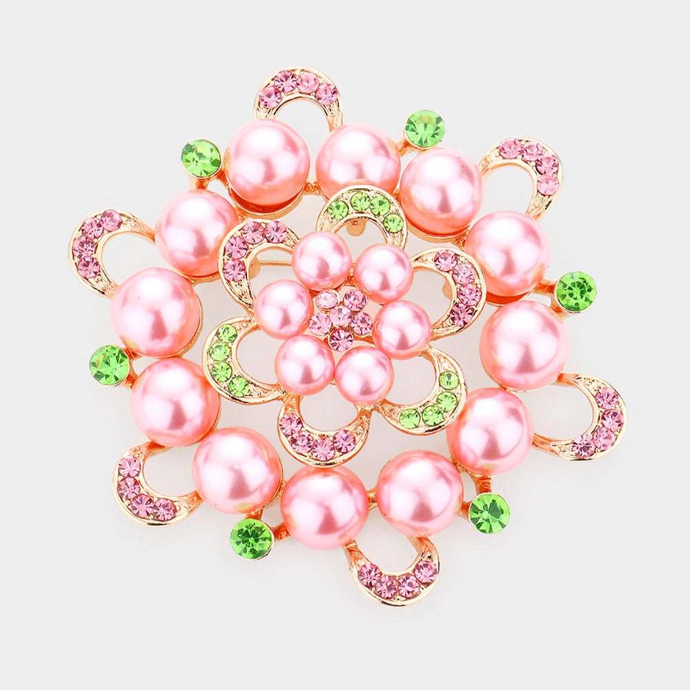 Crystal Pearl Flower Pin - Etsy