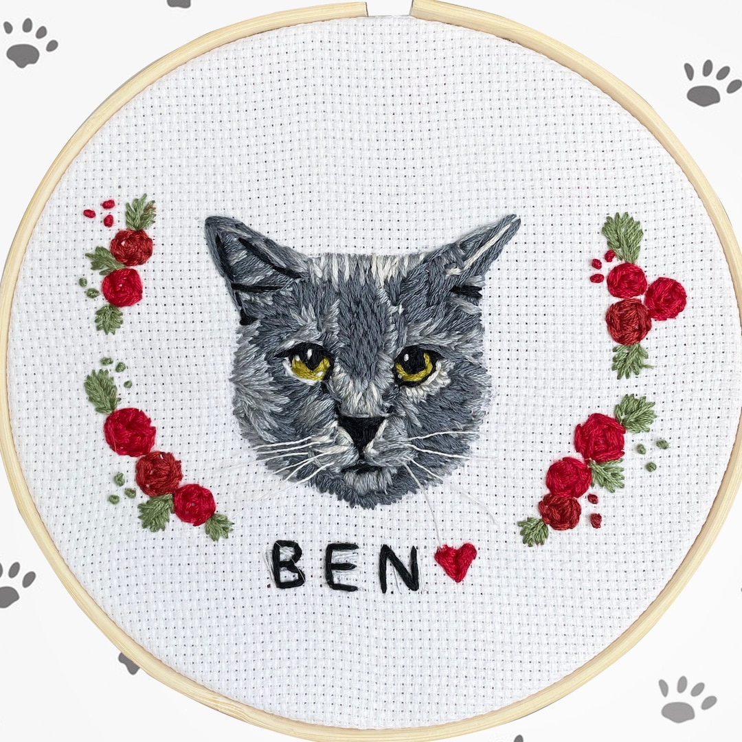 CAT - Custom Embroidered Pet Portrait - Etsy