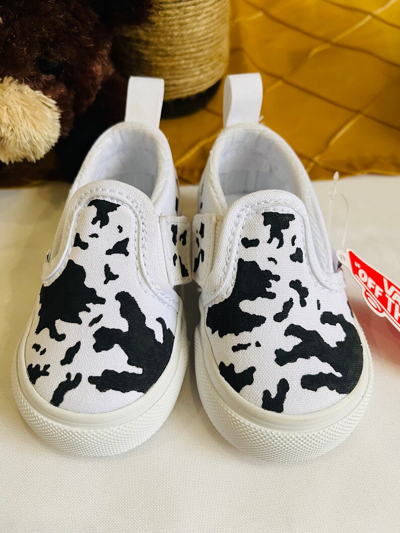 Kids/baby Custom Hand-painted Cow Print Vans - Etsy