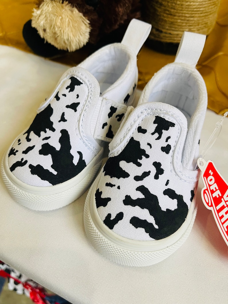 Kids/baby Custom Hand-painted Cow Print Vans - Etsy
