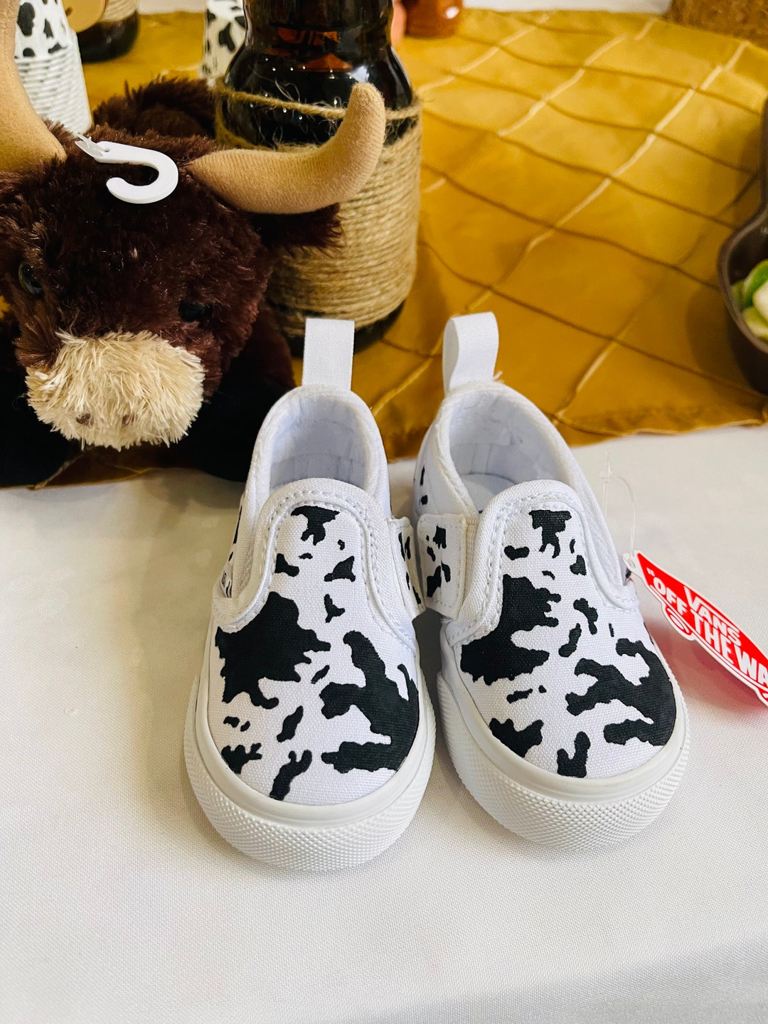 Kids/baby Custom Hand-painted Cow Print Vans - Etsy