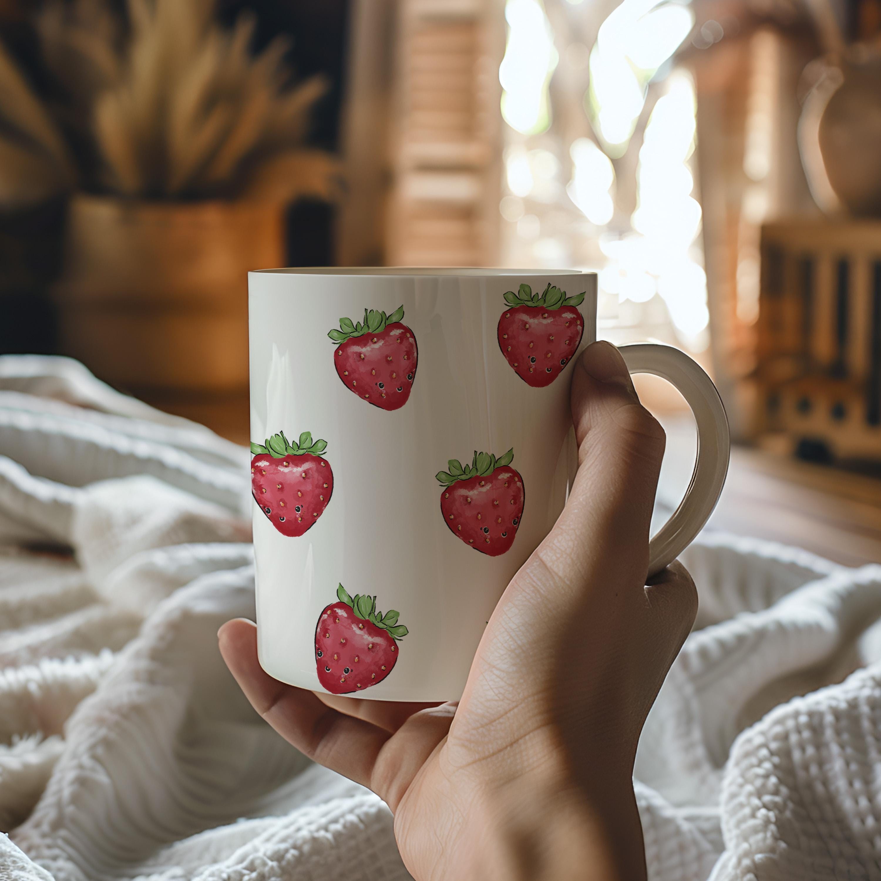 Kawaii Strawberry Mug – Watercolor Cute Strawberry Design – Adorable ...