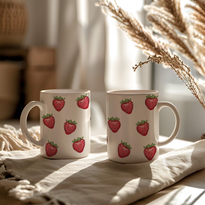 Kawaii Strawberry Mug – Watercolor Cute Strawberry Design – Adorable ...