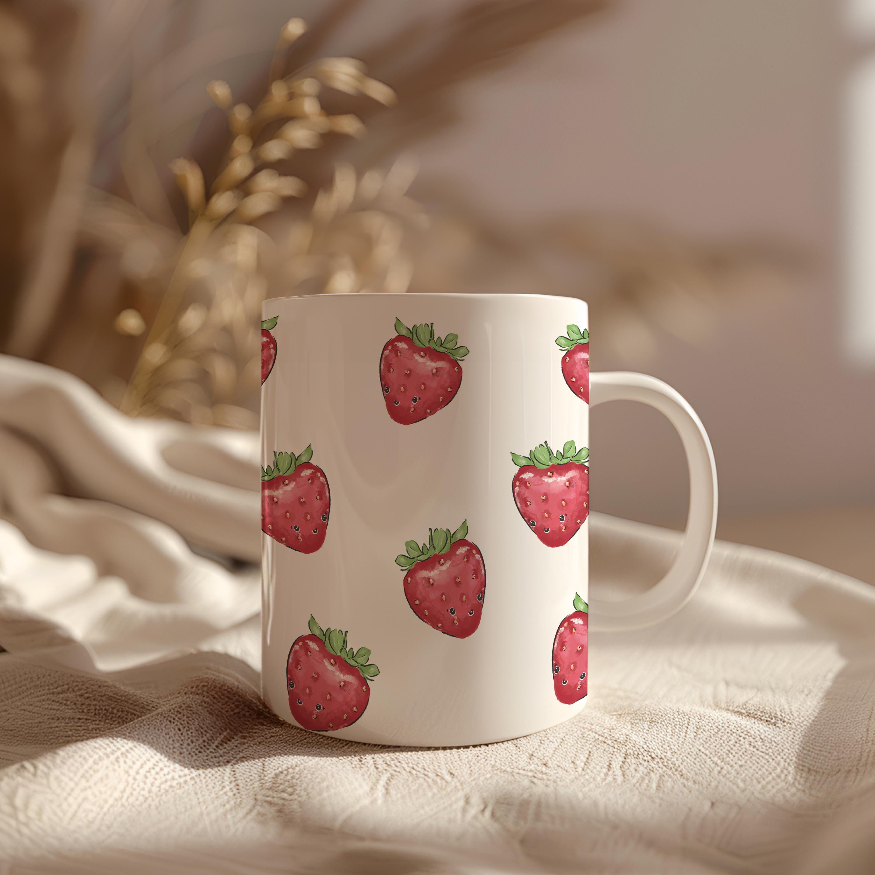 Kawaii Strawberry Mug – Watercolor Cute Strawberry Design – Adorable ...