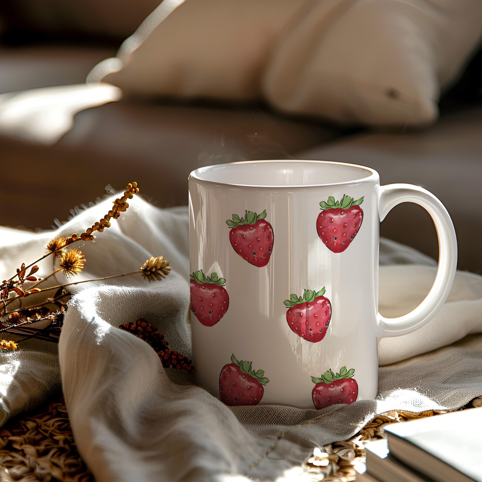 Kawaii Strawberry Mug – Watercolor Cute Strawberry Design – Adorable ...