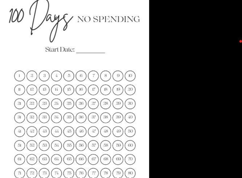 Printable 100 Days No Spending - Etsy