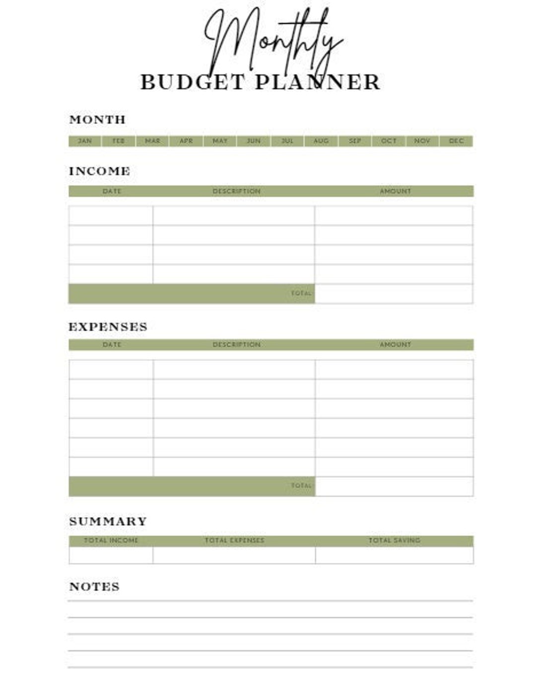 Printable Monthly Budget Planner - Etsy