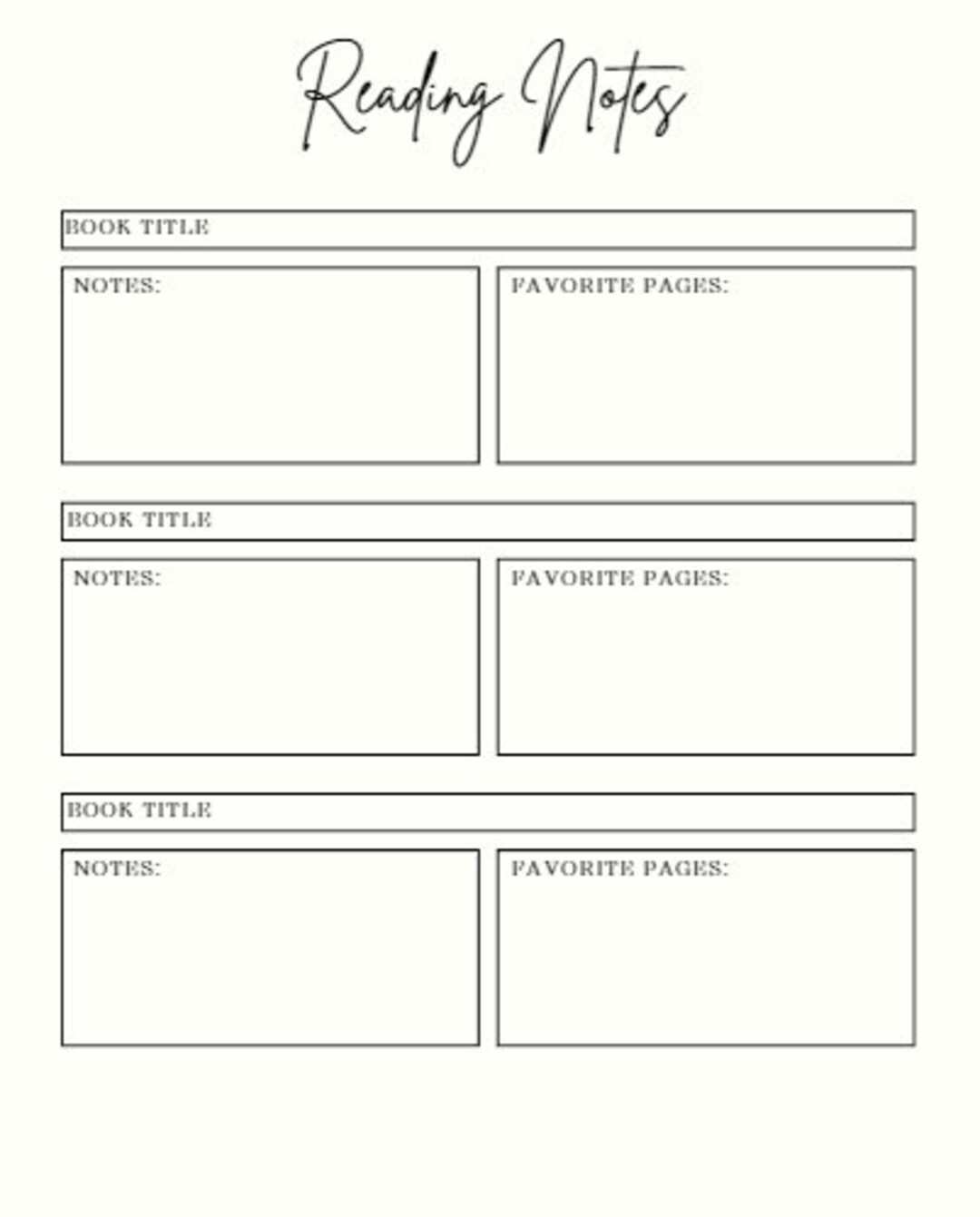 Printable Reading Notes - Etsy