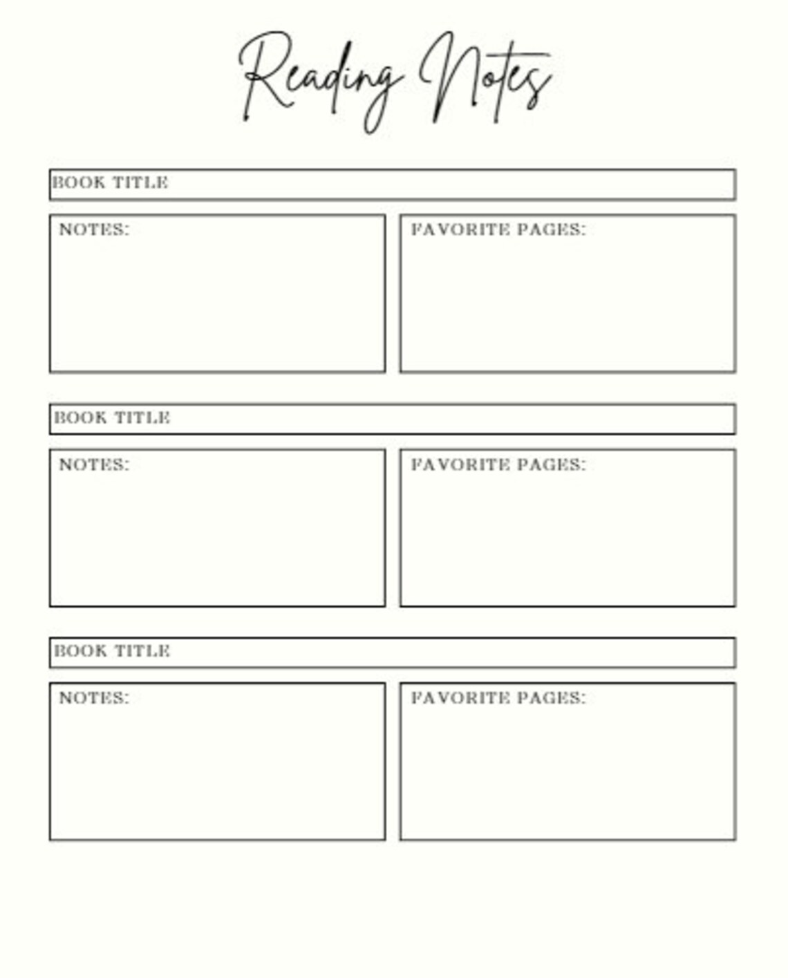 Printable Reading Notes - Etsy