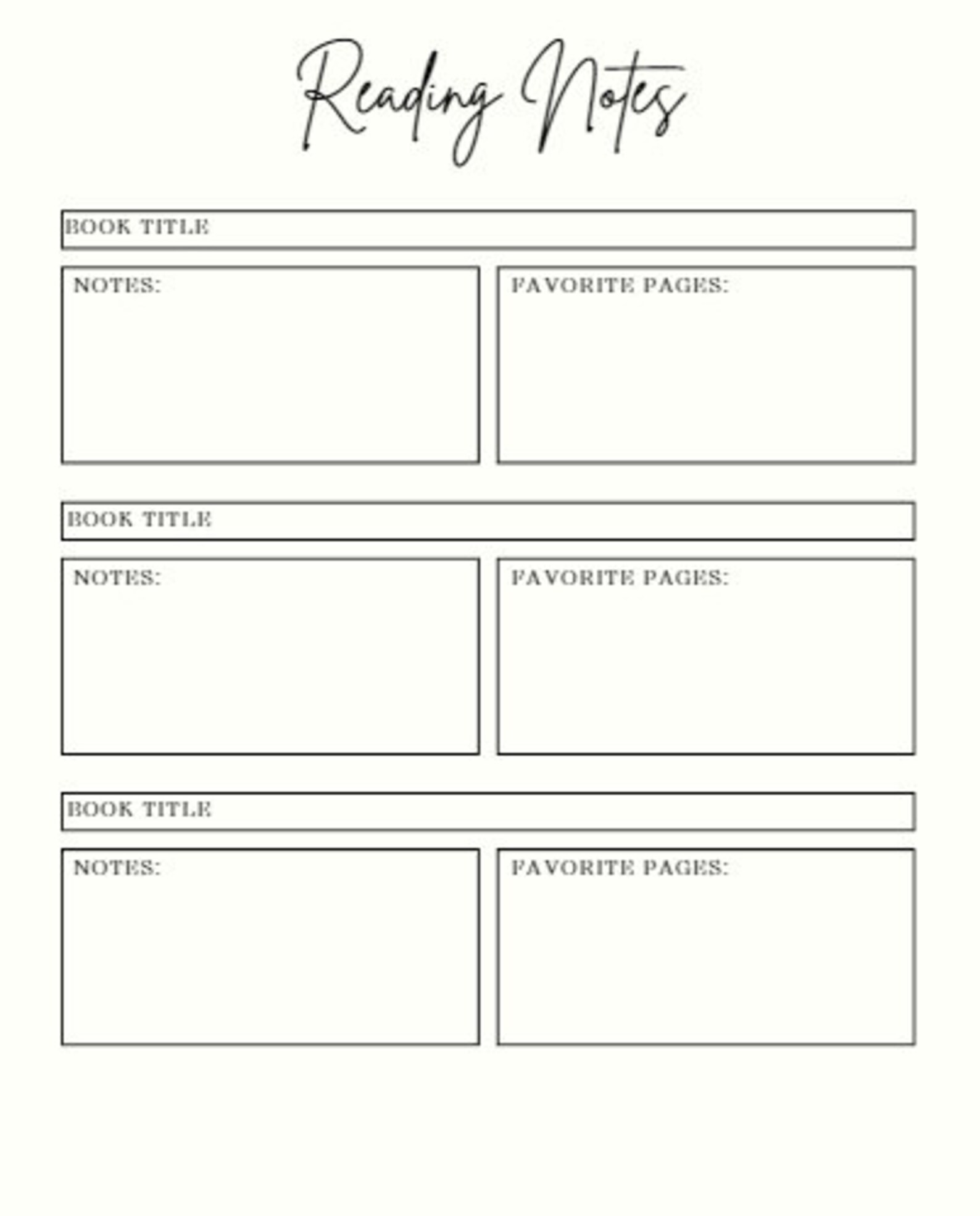 Printable Reading Notes - Etsy