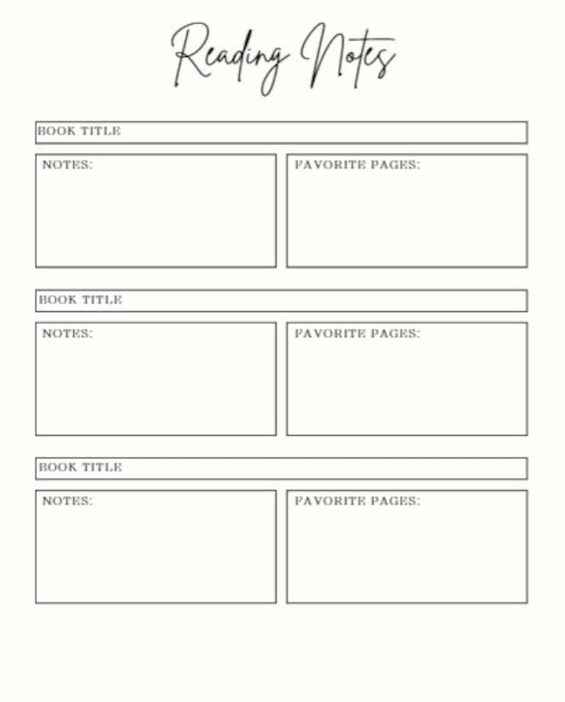Printable Reading Notes - Etsy