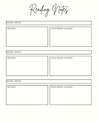 Printable Reading Notes - Etsy