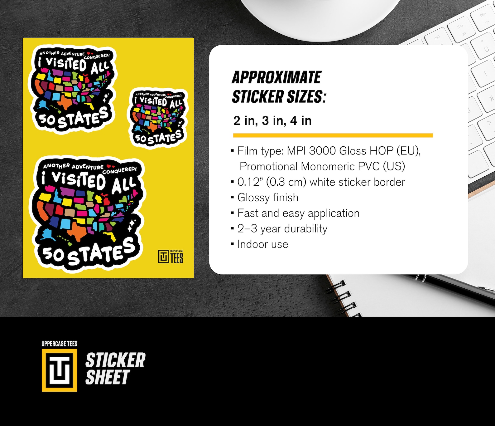 Visit All 50 States Sticker Sheet, 50 States Travel Challenge 2in 3in ...