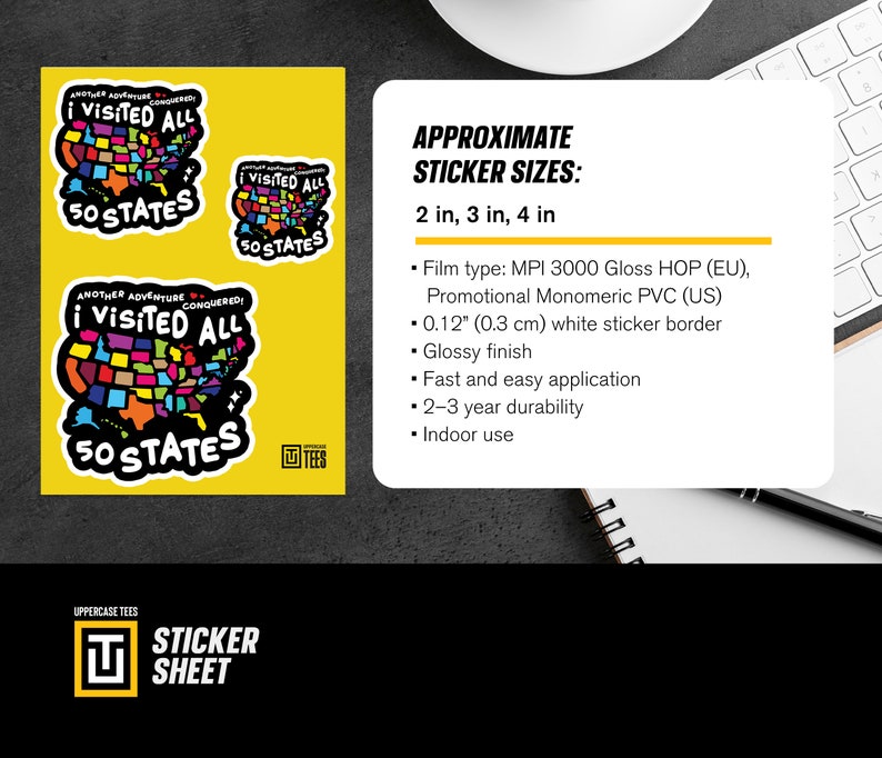 Visit All 50 States Sticker Sheet, 50 States Travel Challenge 2in 3in ...
