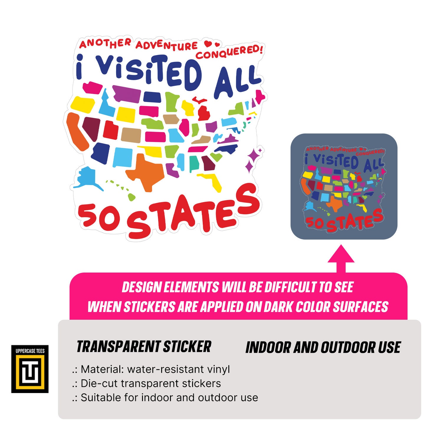 Visit All 50 States Transparent Sticker, 50 States Travel Challenge ...
