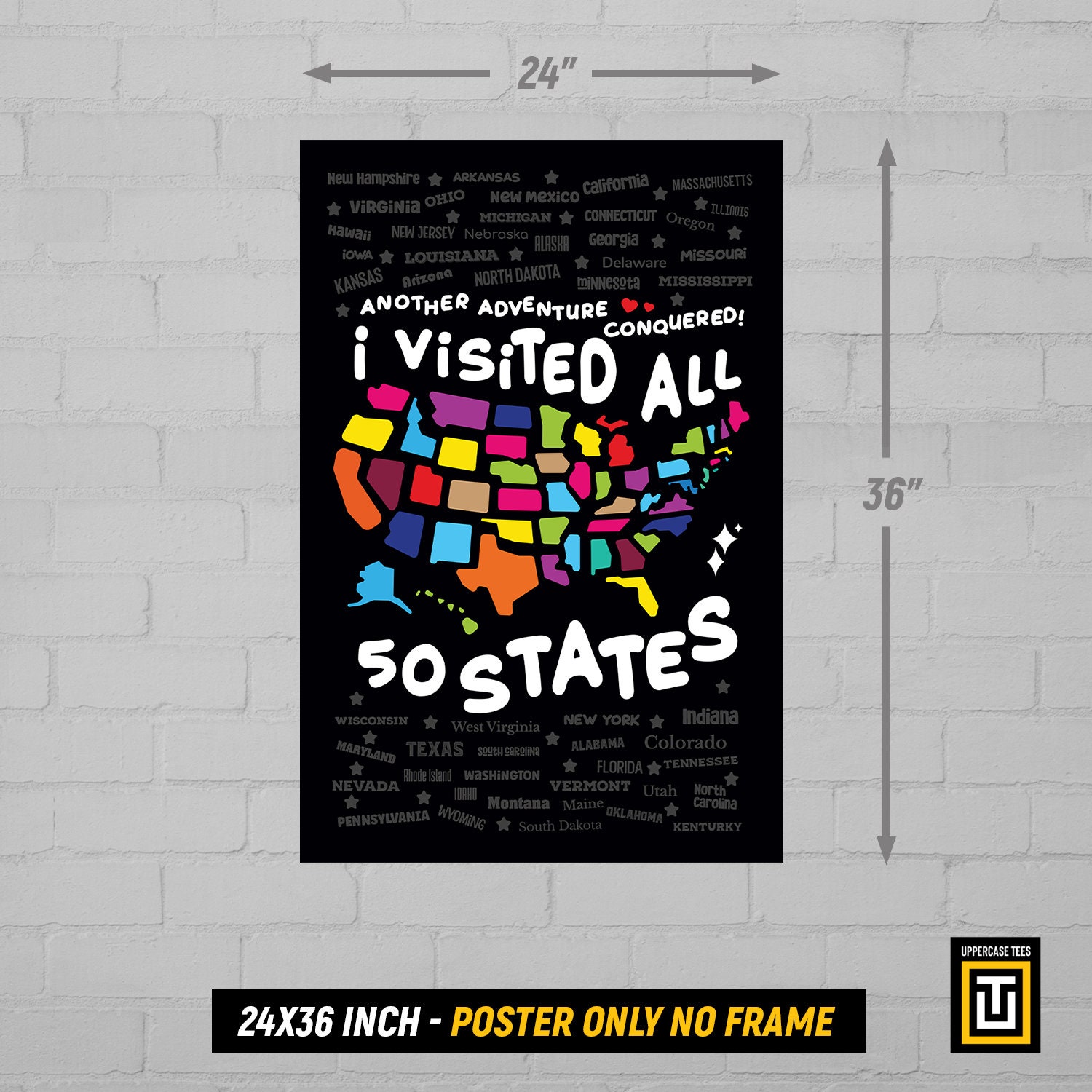 Visited All 50 States Poster, 50 States Travel Challenge Wall Art ...