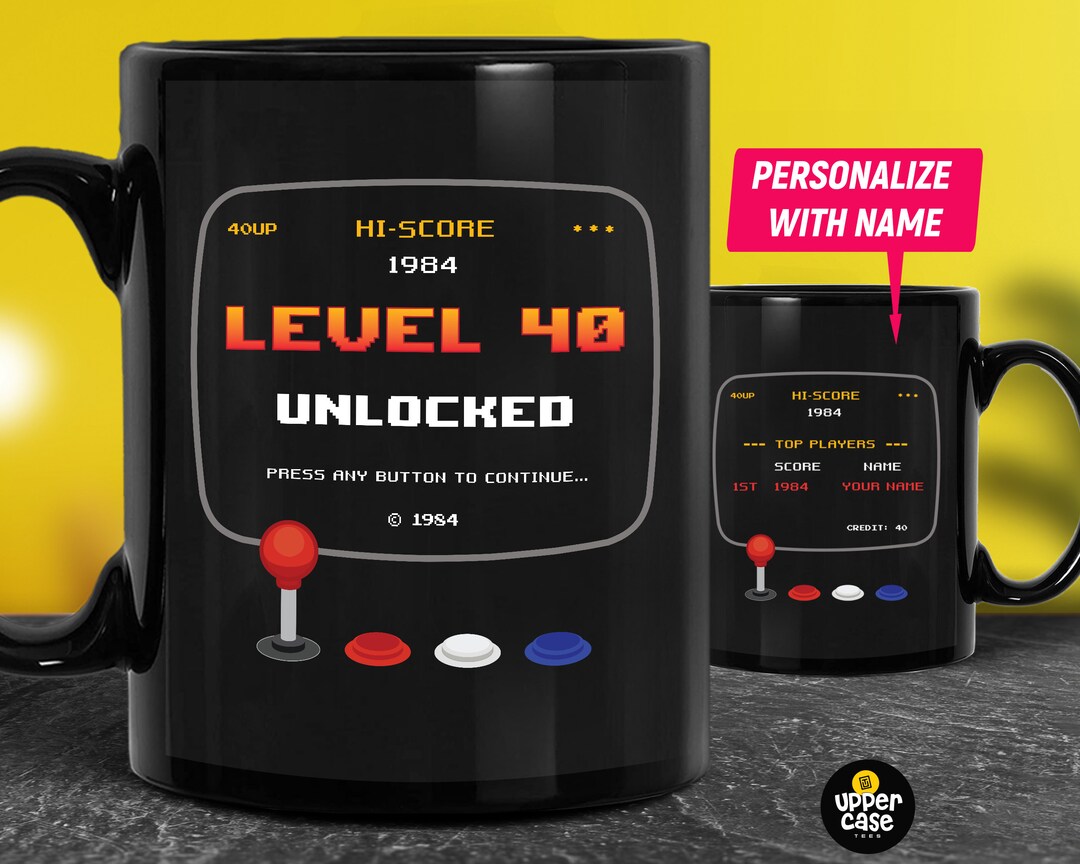 Level 40 Unlocked Mug, 40th Birthday Gift, 1984 Retro Arcade Cup, Gift ...