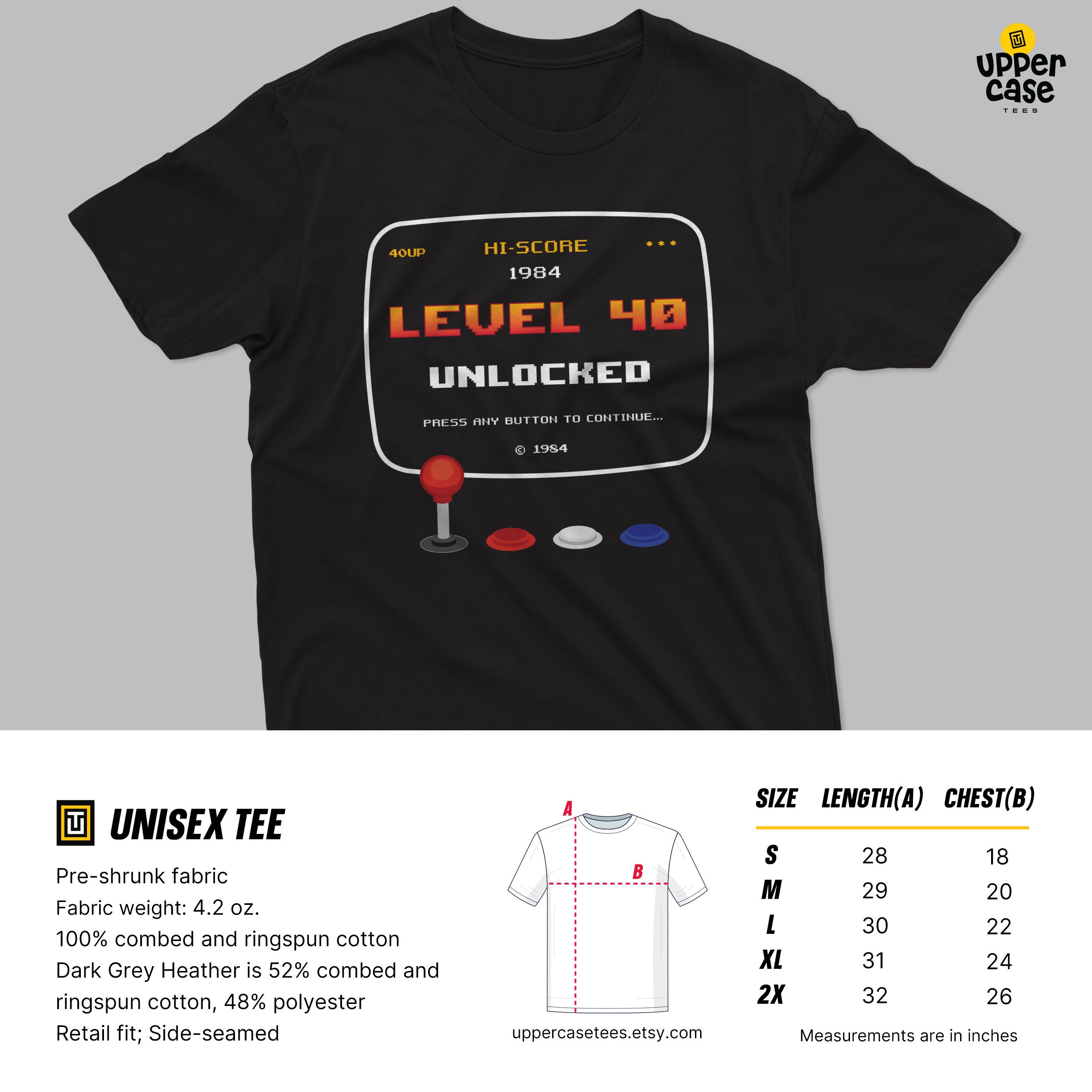Level 40 Unlocked Shirt, 40th Birthday Shirt, Retro Arcade Screen Tee ...