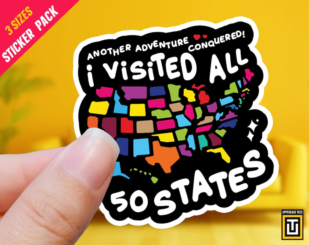 Visit All 50 States Sticker Sheet, 50 States Travel Challenge 2in 3in ...