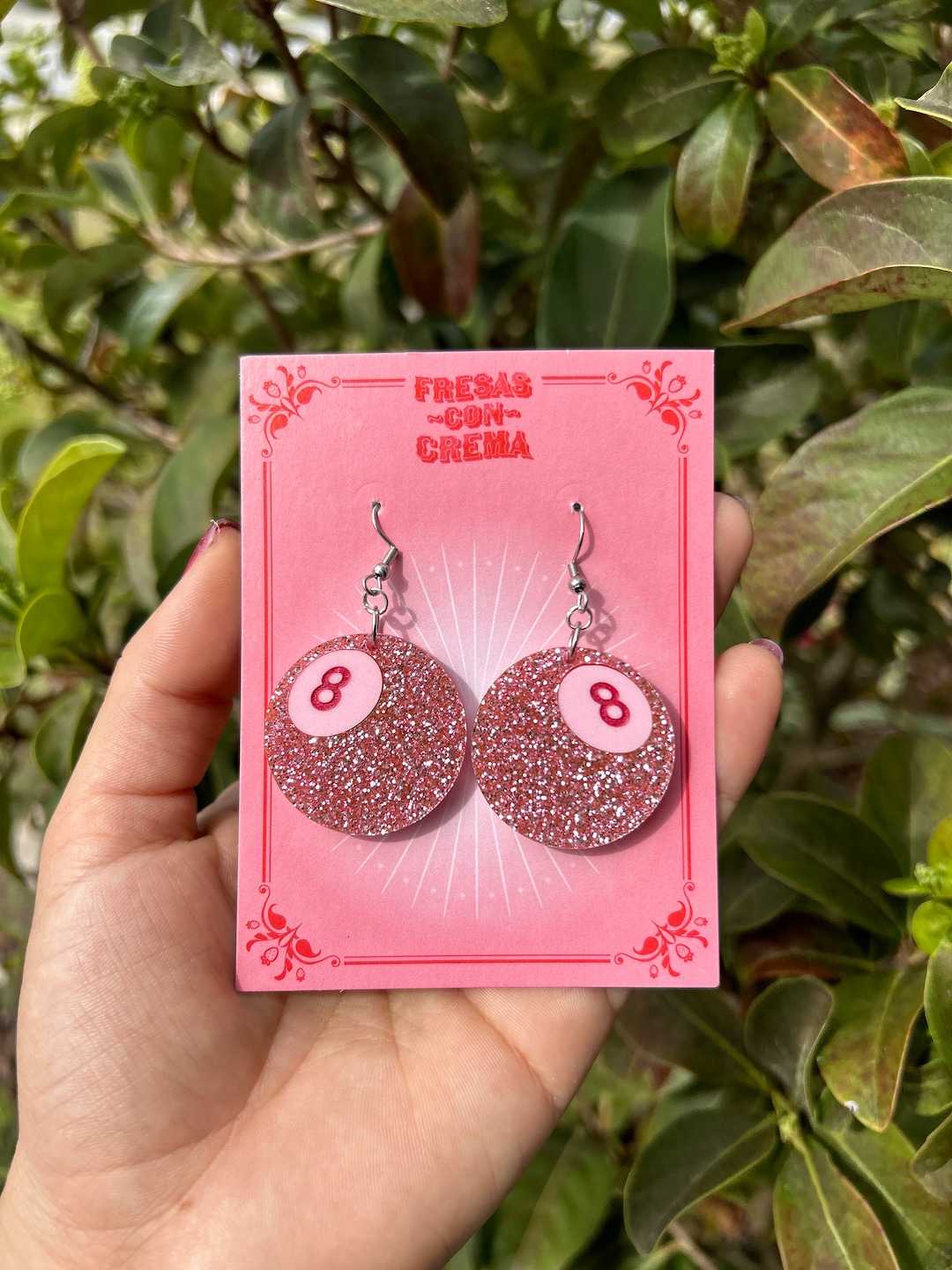 Pink Glitter 8 Ball Earrings | Acrylic Earrings - Etsy