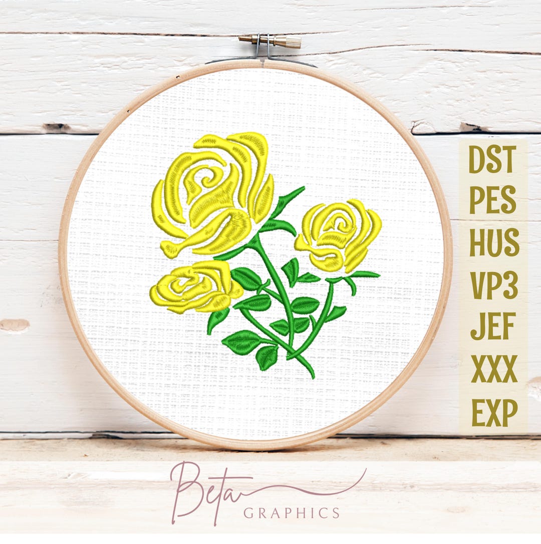 Yellow Rose Machine Embroidery Design, Dst, Pes, Jef, Exp, Hus, Xxx ...