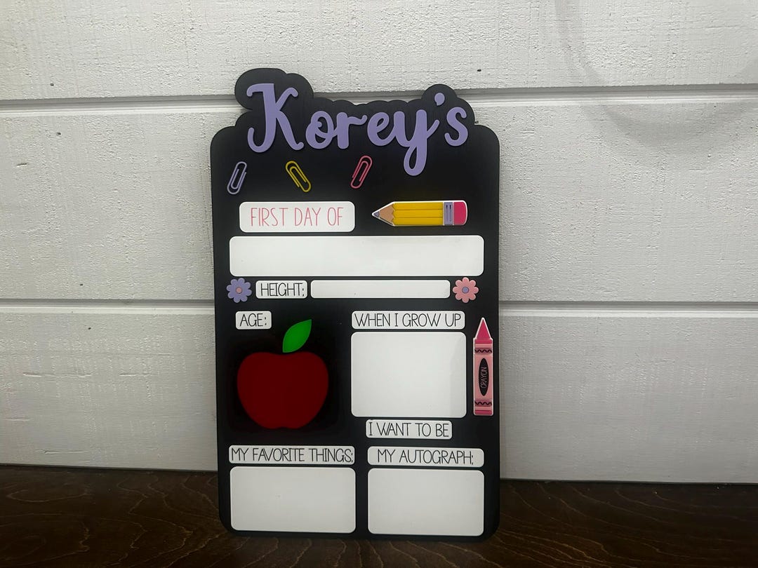 Personalized School Themed First Day of School Sign - Back to School ...