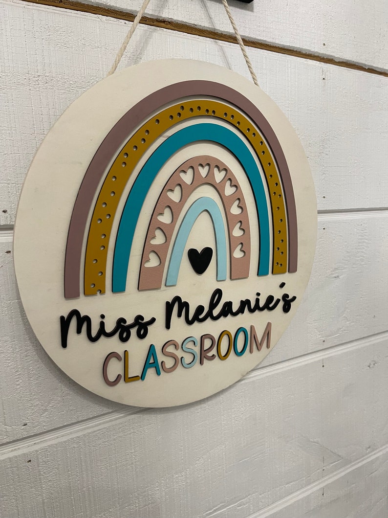 Personalized Wooden Boho Rainbow Classroom Sign Teacher - Etsy
