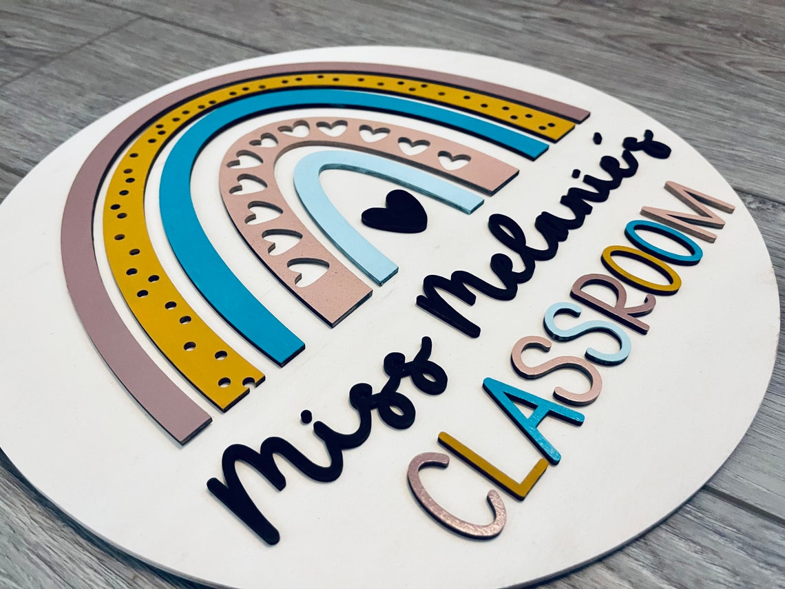 Personalized Wooden Boho Rainbow Classroom Sign Teacher - Etsy