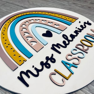 Personalized Wooden Boho Rainbow Classroom Sign - Teacher Classroom ...